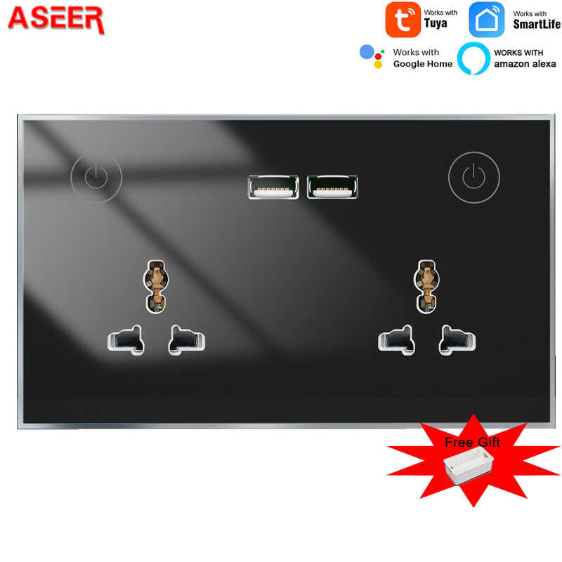 Jual ASEER UK Double USB Socket Touch Glass Panel universal WIFI wall ...