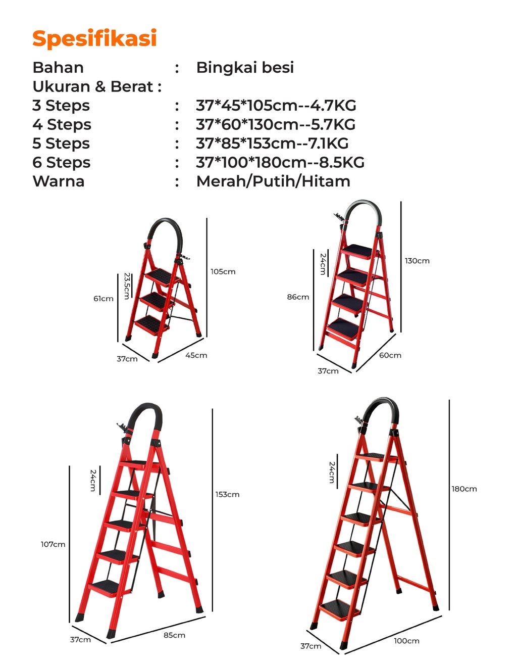 Jual Homedoki Tangga Rumah Lipat Tangga Besi Lipat 3/4 Step Household ...