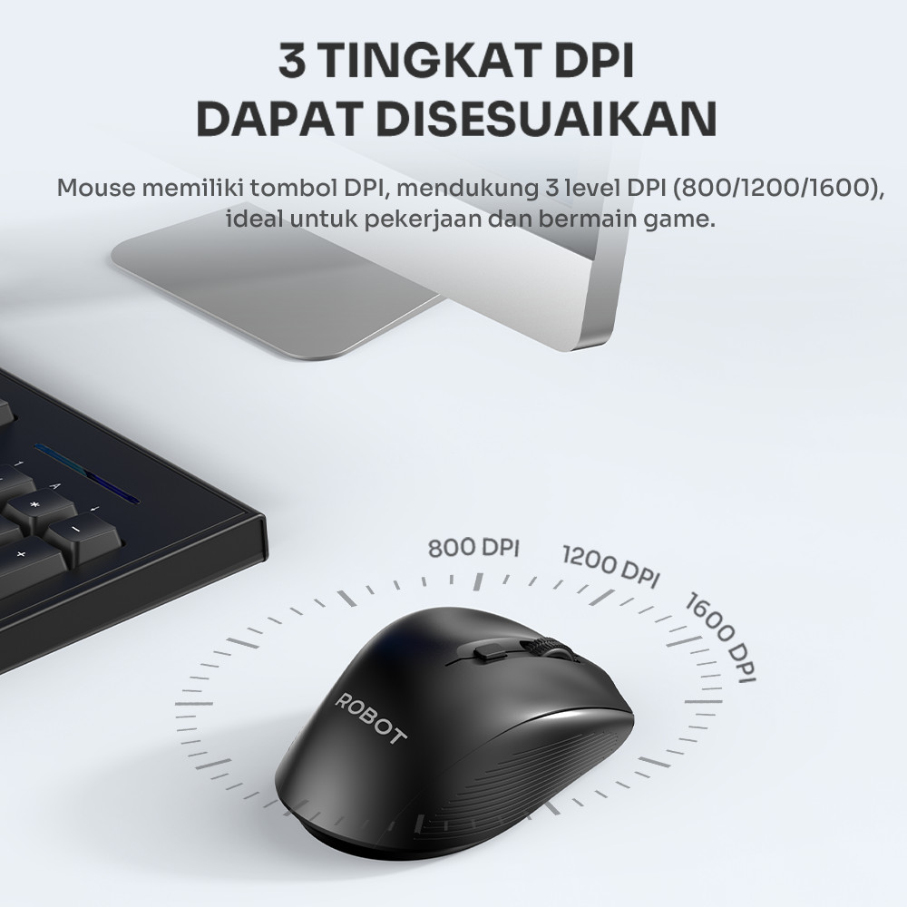 Jual ROBOT Mouse Wireless Dual Mode Bluetooth 50 24G Silent Click 1600 ...