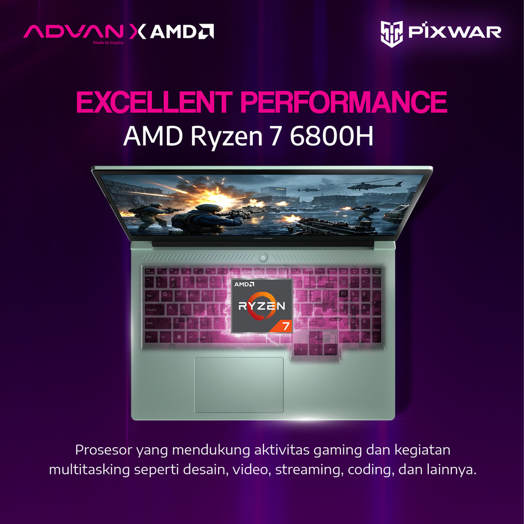 Jual [BEST DEALS] ADVAN Laptop Gaming Pixwar | AMD Ryzen 7 6800H | 16GB ...