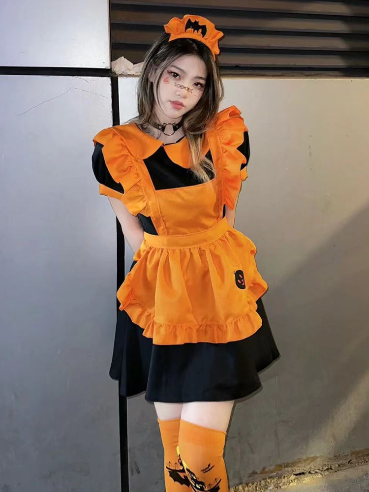 Jual Halloween Pumpkin Maid Costume Cos Cute Bat Vampire Witch Orange ...