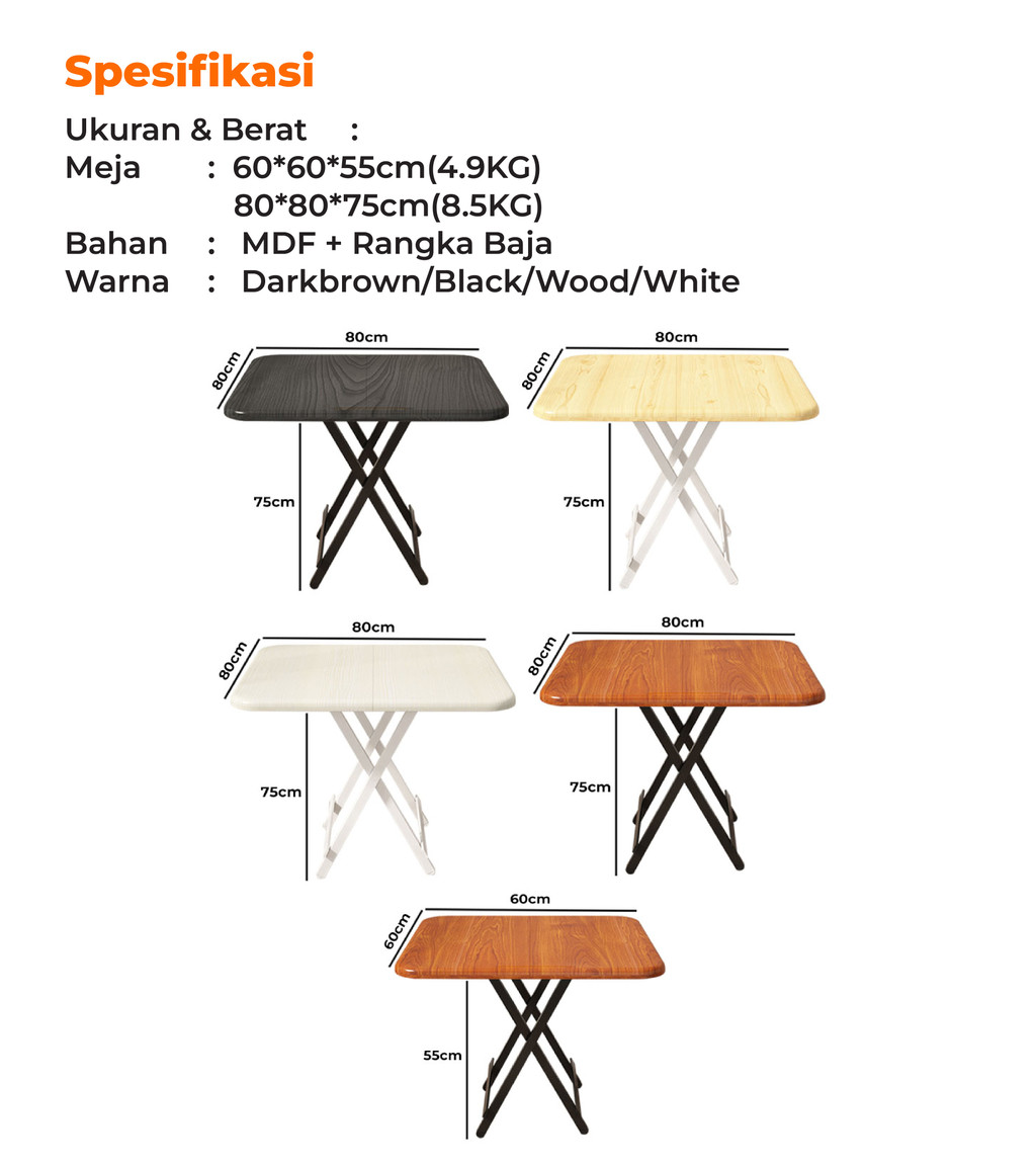 Jual Homedoki Meja Lipat Ukuran 80x80x75 / Meja Makan Lipat / Meja Lipat Kayu / Meja Makan ...