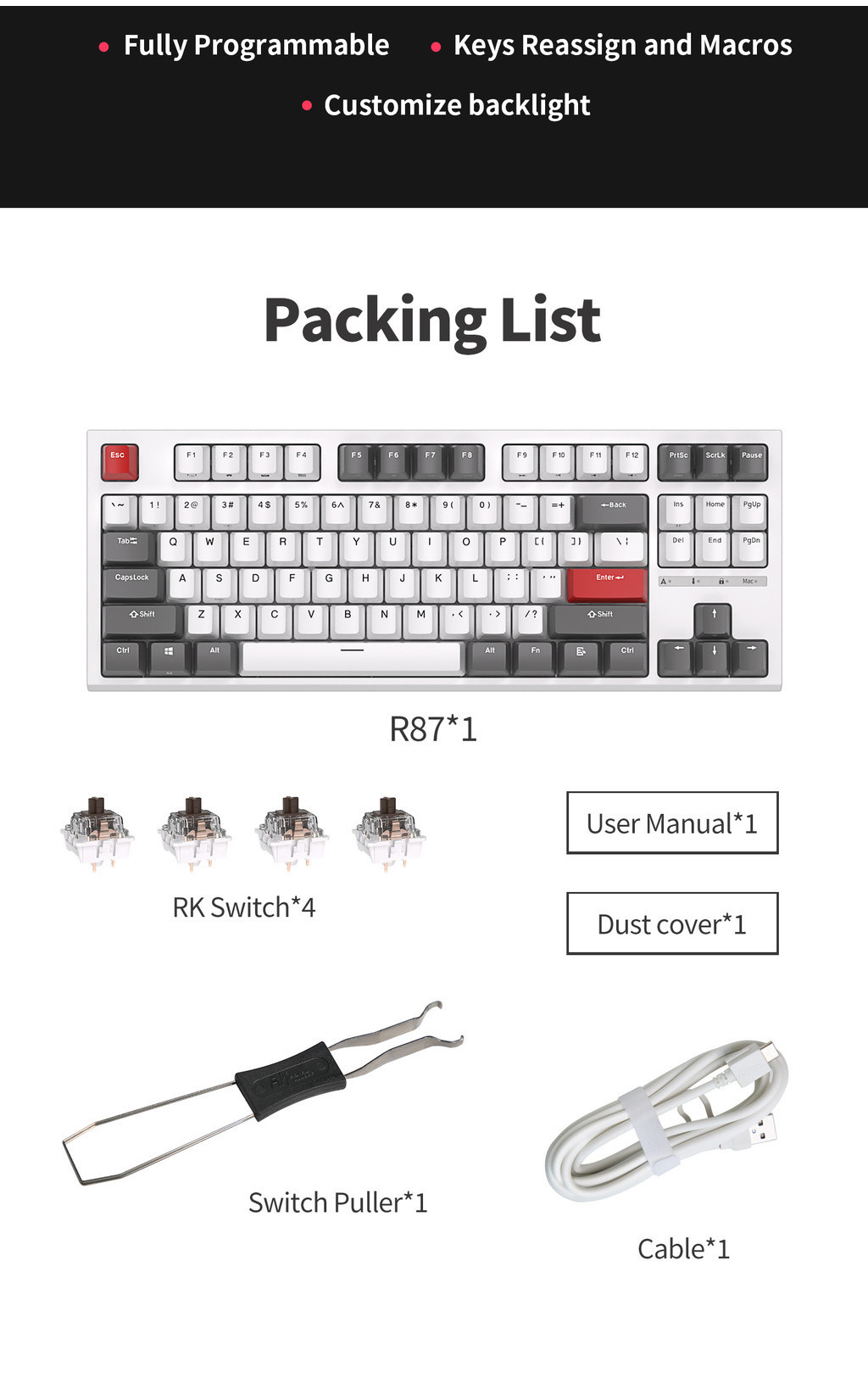 Jual Royal Kludge RK R87 Black 87 key Wired Gaming Keyboard | Shopee ...