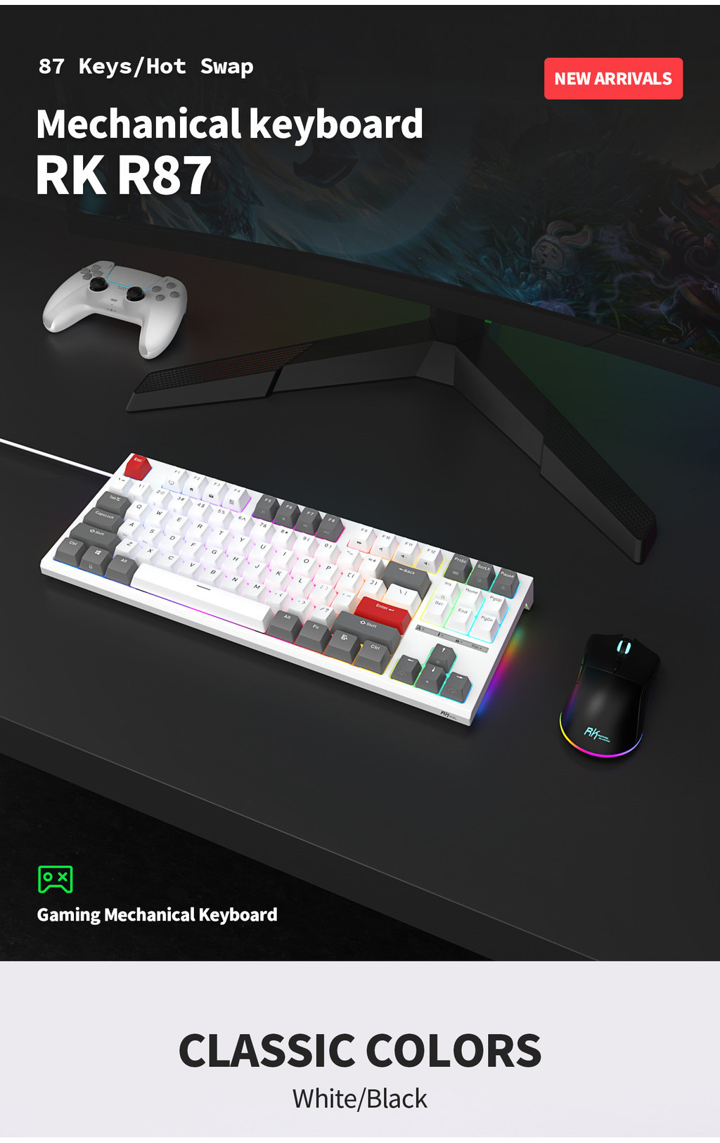 Jual Royal Kludge RK R87 Black 87 key Wired Gaming Keyboard | Shopee ...