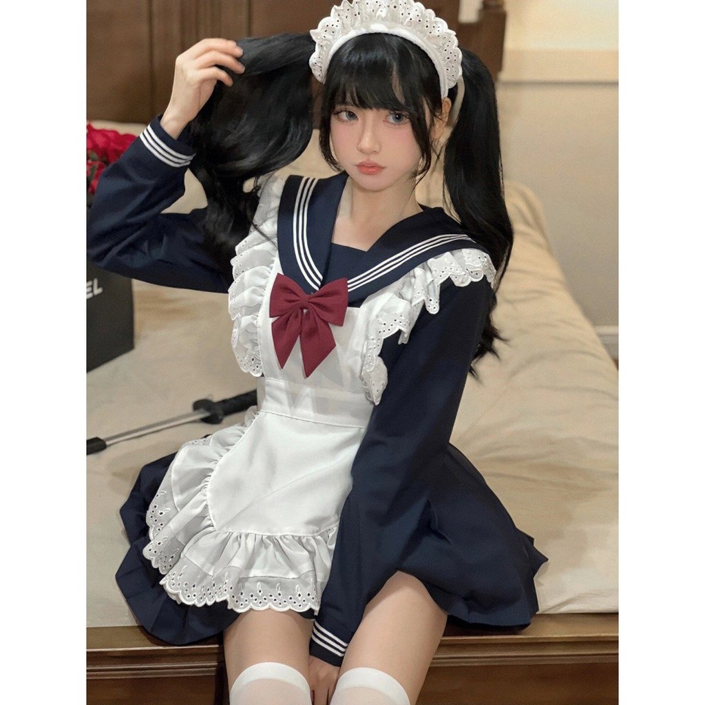 Jual Sweet Hot Girl Japanese JK Uniform Navy Collar Dress Maid Outfit ...