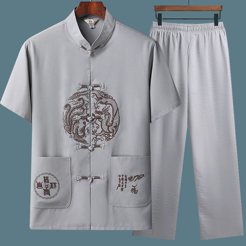 Jual Gaya Tang dengan lengan pendek sutra es set untuk usia tengah dan ...