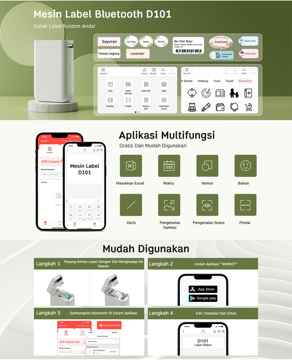 Jual NIIMBOT D101 Printer Label Nama, Printer Portabel untuk Rumah ...