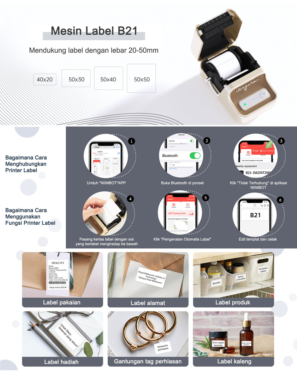 Jual NIIMBOT B21 Printer Label Barcode Harga Makanan, Cocok untuk ...