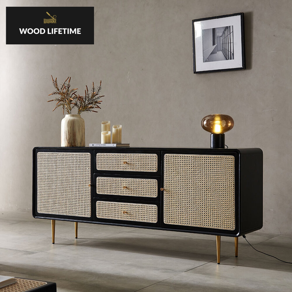 Jual Kabinet kayu solid Nordic tiga ember, rattan modern dan sederhana ...