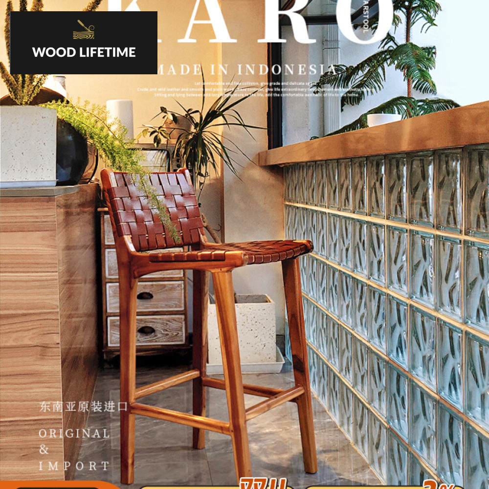 Jual Kursi tinggi rumah tangga asli, stool bar kulit sapi kayu, meja di ...