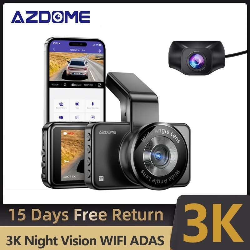 Jual AZDOME M17 Pro 3K Dash Cam 2K+1080P terbuat dalam WIFI ADAS Kamera ...