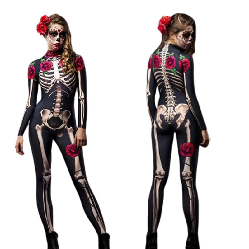 Jual Kostum Cosplay Wanita Halloween Skeleton jumpsuit dengan kostum ...