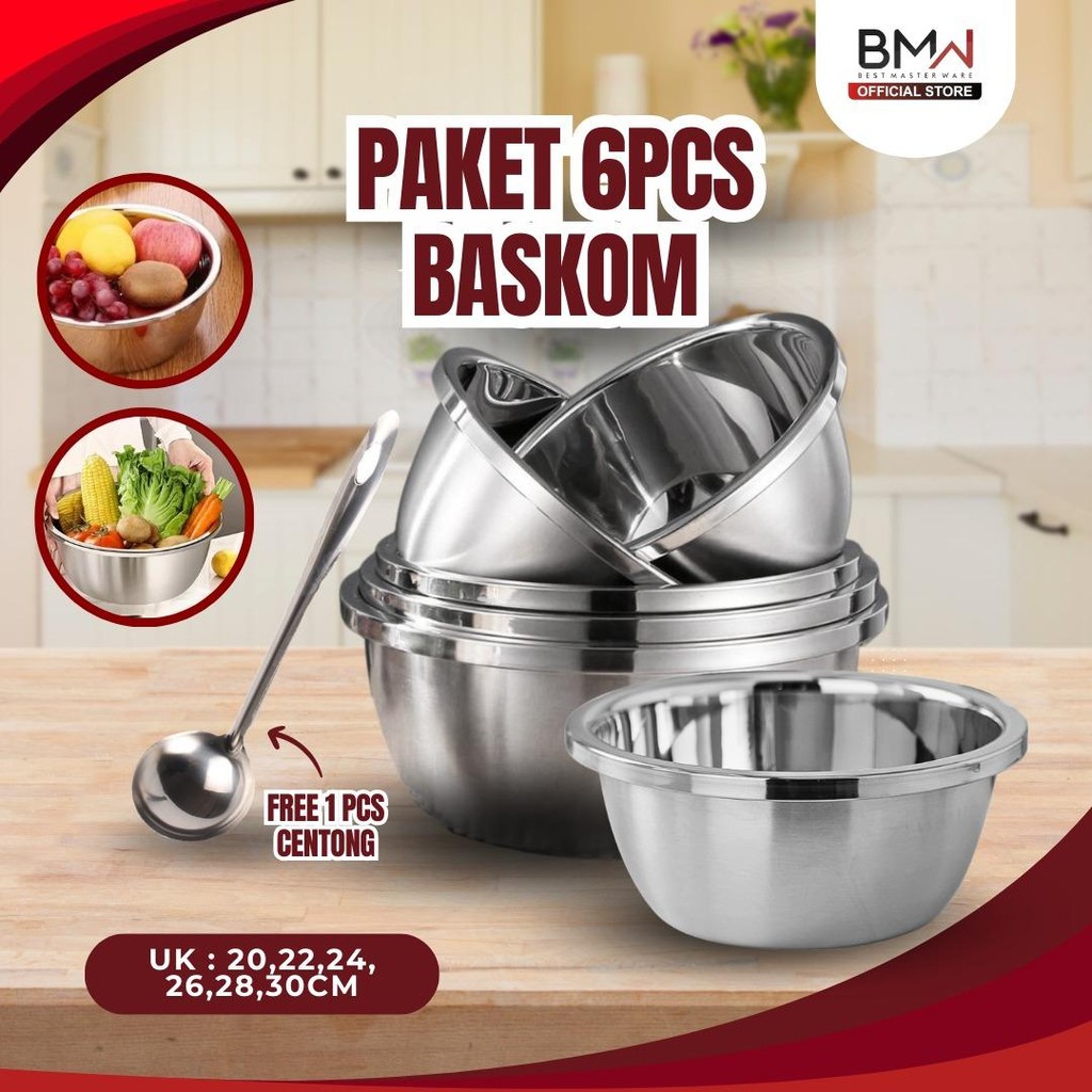 Jual BMW Kitchenware - Paket 6 PCS Baskom Premium SUS 304 Pencuci Sayur ...