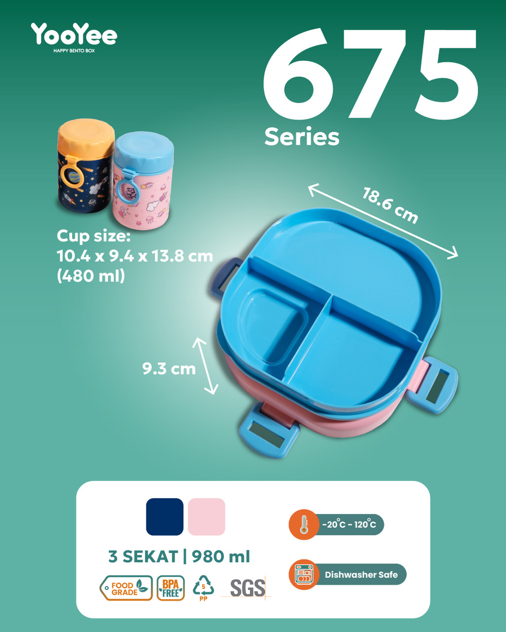 Jual Yooyee 675 Kotak Makan 3 Sekat Stainless Steel Free Botol Minum + Tas | Shopee Indonesia