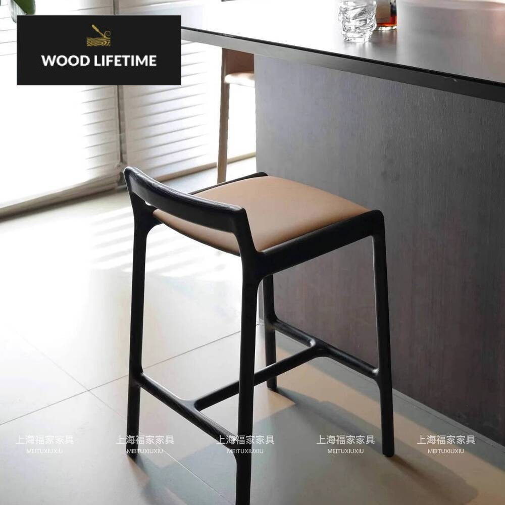 Jual Nordic solid wood bar designer sederhana belakang tinggi stool ...