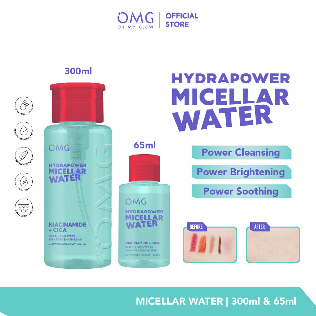 Jual OMG OH MY GLOW HydraPower Micellar Water 65 Ml & 300 Ml with Niacinmide & Cica | Merah ...