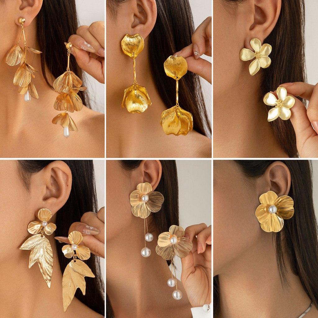 Jual Anting kancing bunga daun ginkgo tiga dimensi tekstur logam ...
