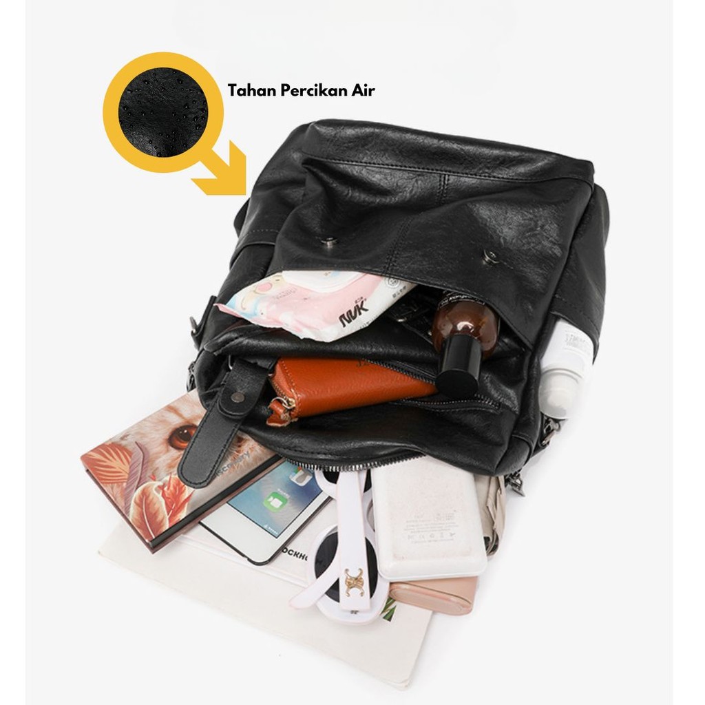Jual HANAMI Tas Ransel Rania Kulit Hitam Backpack Korea Remaja Kekinian ...