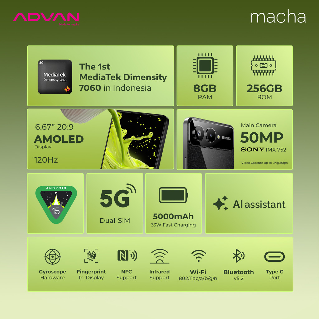 Jual ADVAN Smartphone Macha 5G | Dimensity 7060 | AMOLED 6.67 Inch ...
