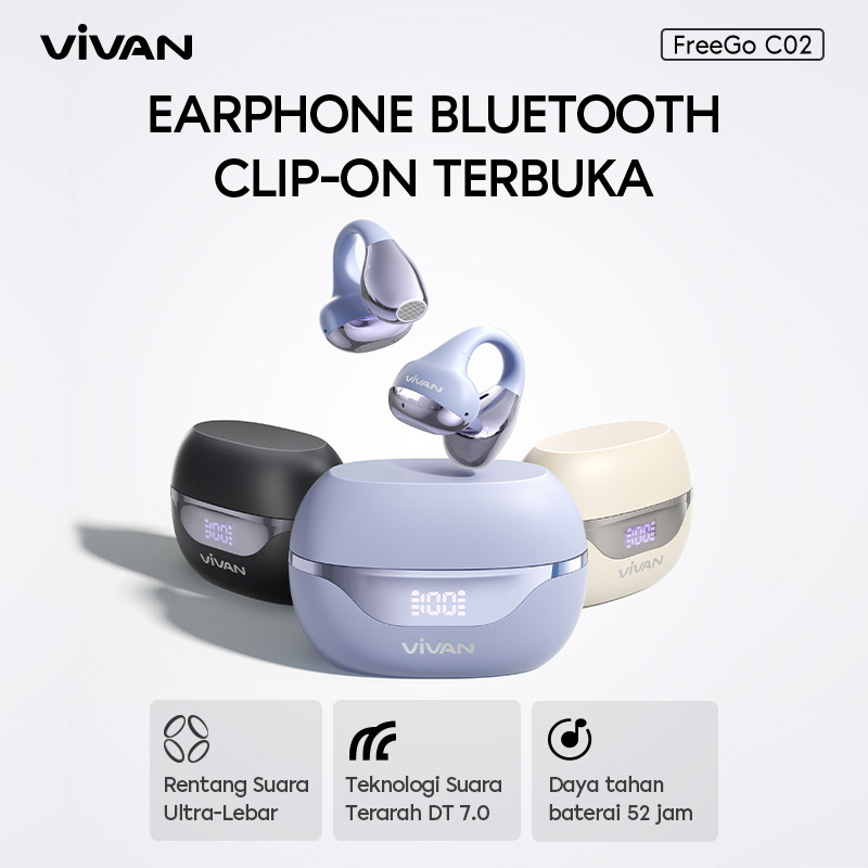 Jual VIVAN FreeGo C02 Clip-On Open Ear Bluetooth 5.4 TWS Earphone ENC 2 ...