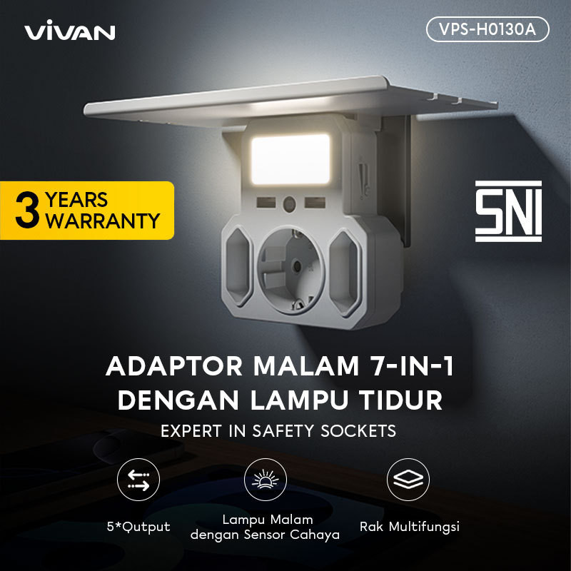 Jual [Stop Kontak Lampu Tidur] 7 in 1 VIVAN Safety Socket T Multi Arde ...