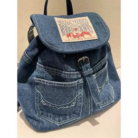 Jual Tas Ransel Denim Retro | Desain Jeans & Patch Keren | Gaya Casual ...