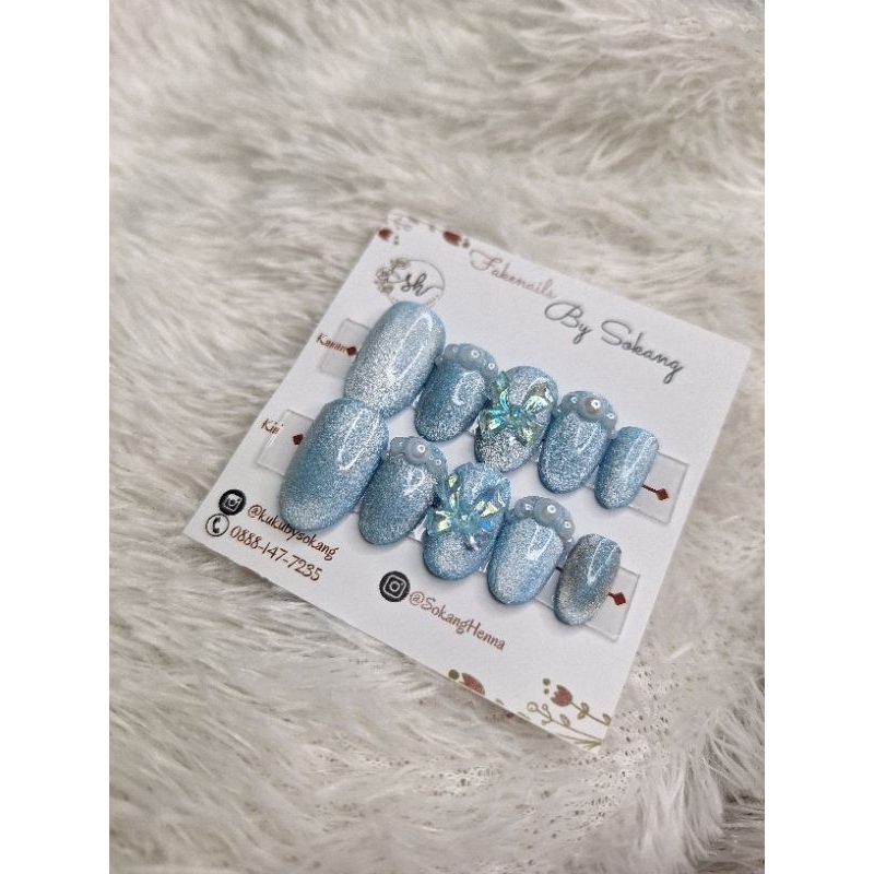 Jual press on nails / Kuku palsu / fakenails Cat eyes Blue biru Muda ...