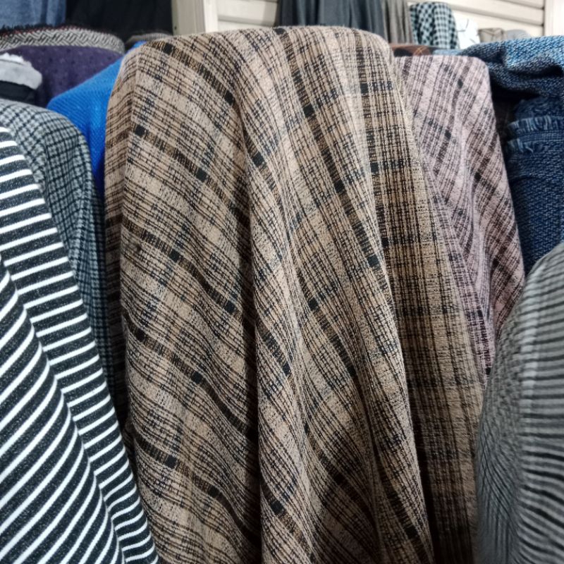 Jual bahan kain tweed motif garis per(50cm,1/2meter) | Shopee Indonesia