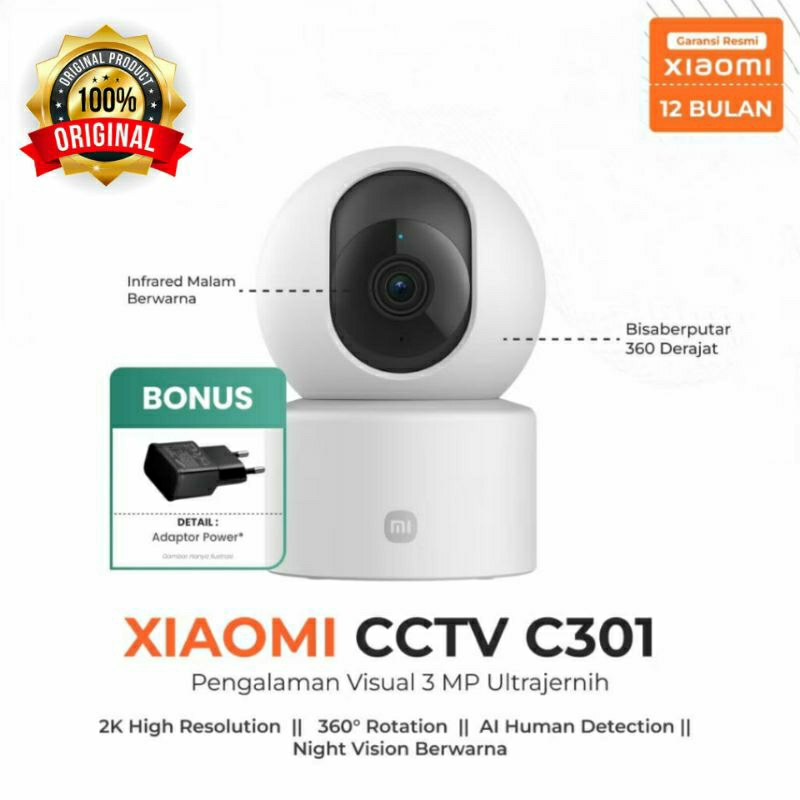 Jual Xiaomi Smart CCTV C301 2K Ultra Clear 3 MP Smart Camera AI Pendeteksi Manusia 360 Degree ...