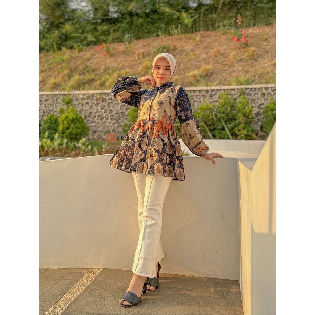 Jual Gamila Blouse Batik Atasan Modis Modern Kekinian Tangan Balon ...