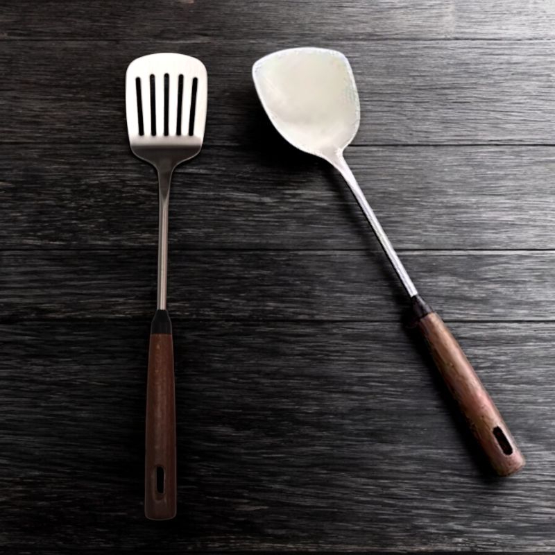 Jual Promo Spatula Ganom Premium Stainless Tebal Gagang Kayu / Sodet ...