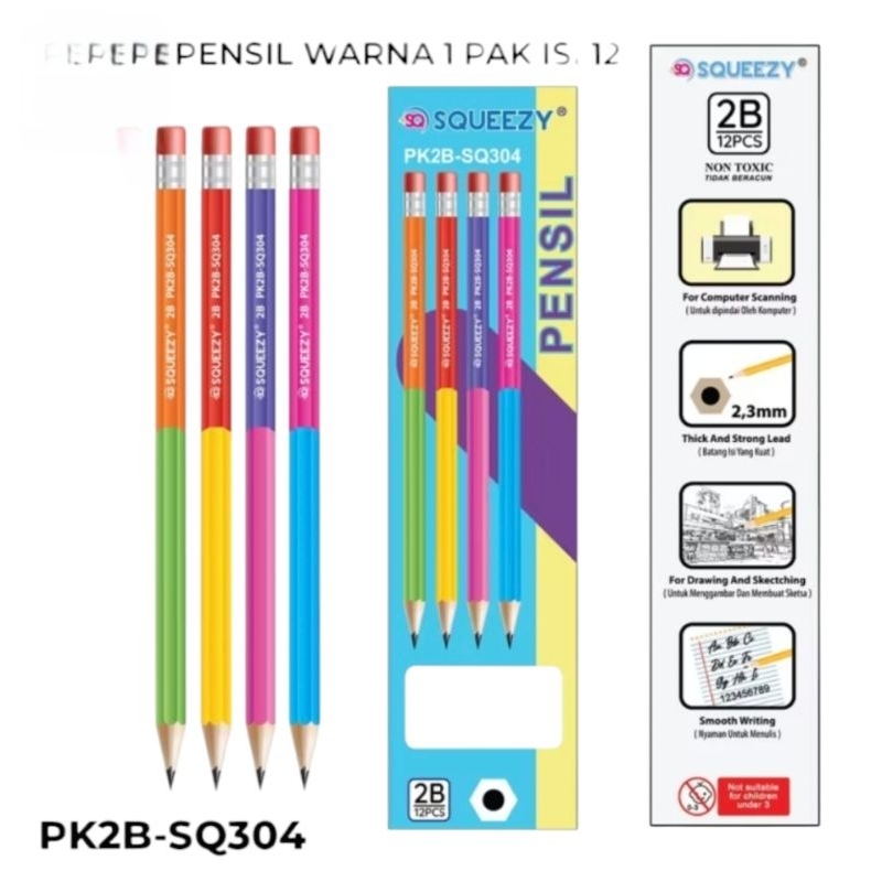 Jual Pensil 2B Squeezy PK2B-SQ301, PK2B-SQ304, PK2B-SQ305, PK2B-SQ306 ...
