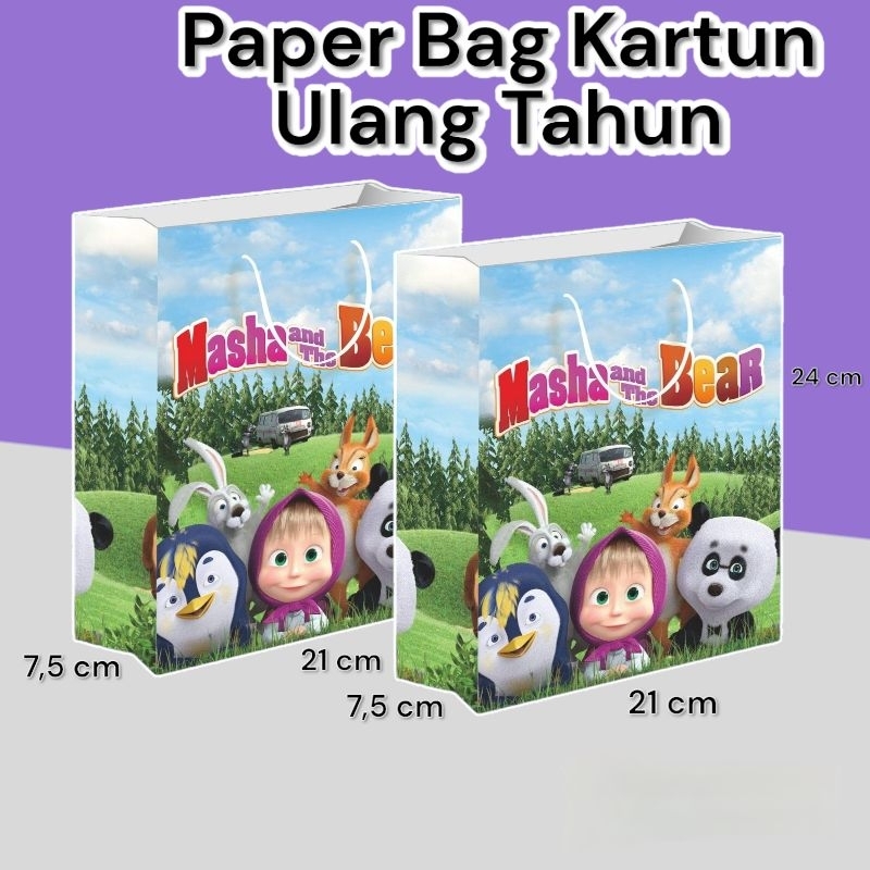 Jual Paper Bag Masha and the Bear Isi 12 Pcs (Bisa custom gambar/nama ...