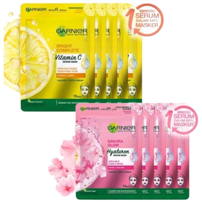 Jual Garnier Masker Wajah Brightcomplete & Sakura Glow Isi 5pcs ...