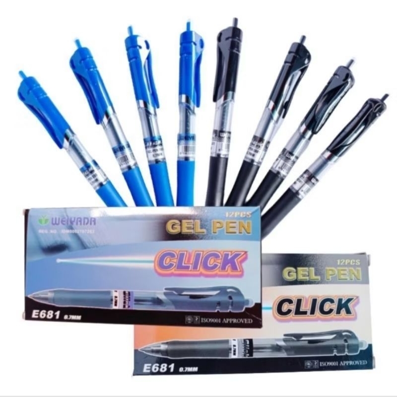 Jual PEN GEL PEN WEIYADA E 681 0.7mm HITAM & BIRU | Shopee Indonesia