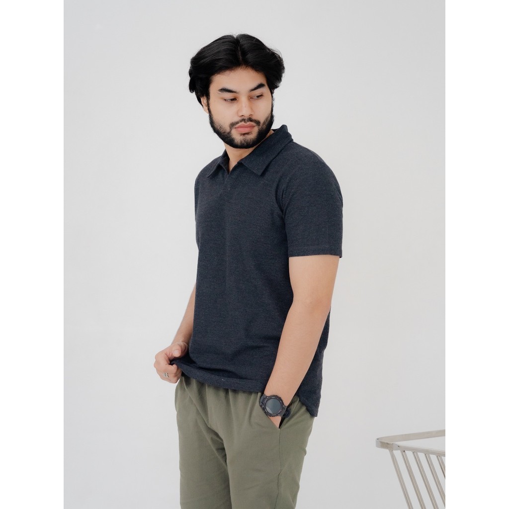 Jual Hey Man Kemeja Polo Buttonless - Twotone Black | Shopee Indonesia