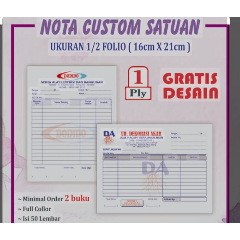 Jual Cetak Nota Custom 2 Ply 1/2, 1/3, 1/4 Folio | Shopee Indonesia