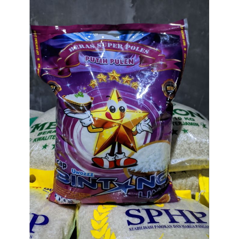 Jual BERAS SUPER POLES CAP BINTANG 5 KEMASAN 5 KG | Shopee Indonesia