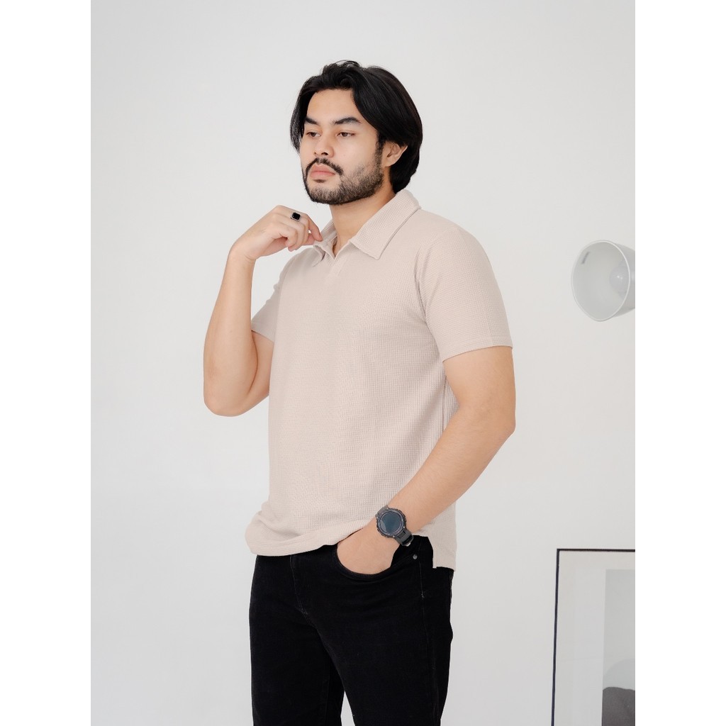 Jual Hey Man Polo Knit Waffle Tanpa Kancing - Beige | Shopee Indonesia
