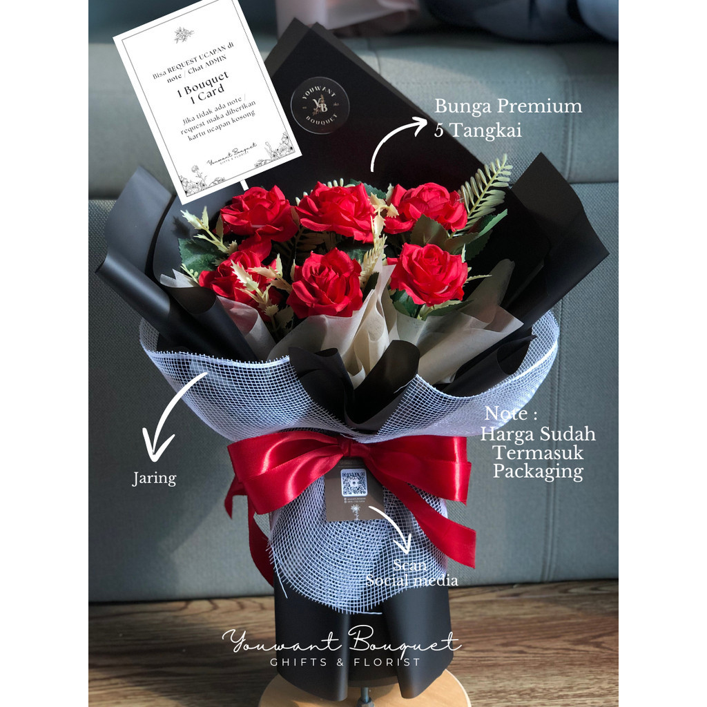Jual Buket Bunga premium 6 tangkai Artificial flower free request kartu ...