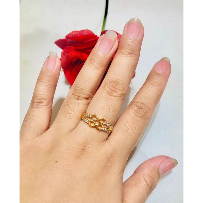 Jual Cincin Simbol Infinity Elegan Degan Batu Permata Titanium Gold ...