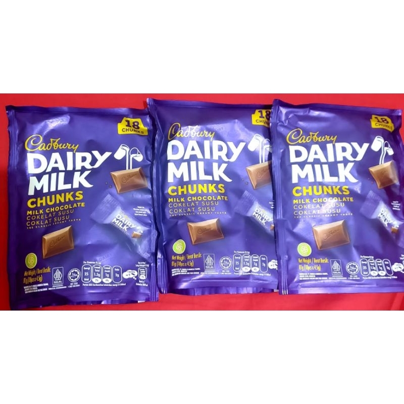 Jual CADBURY DAIRY MILK CHUNKS MILK CHOCOLATE isi 18 pcs | Shopee Indonesia