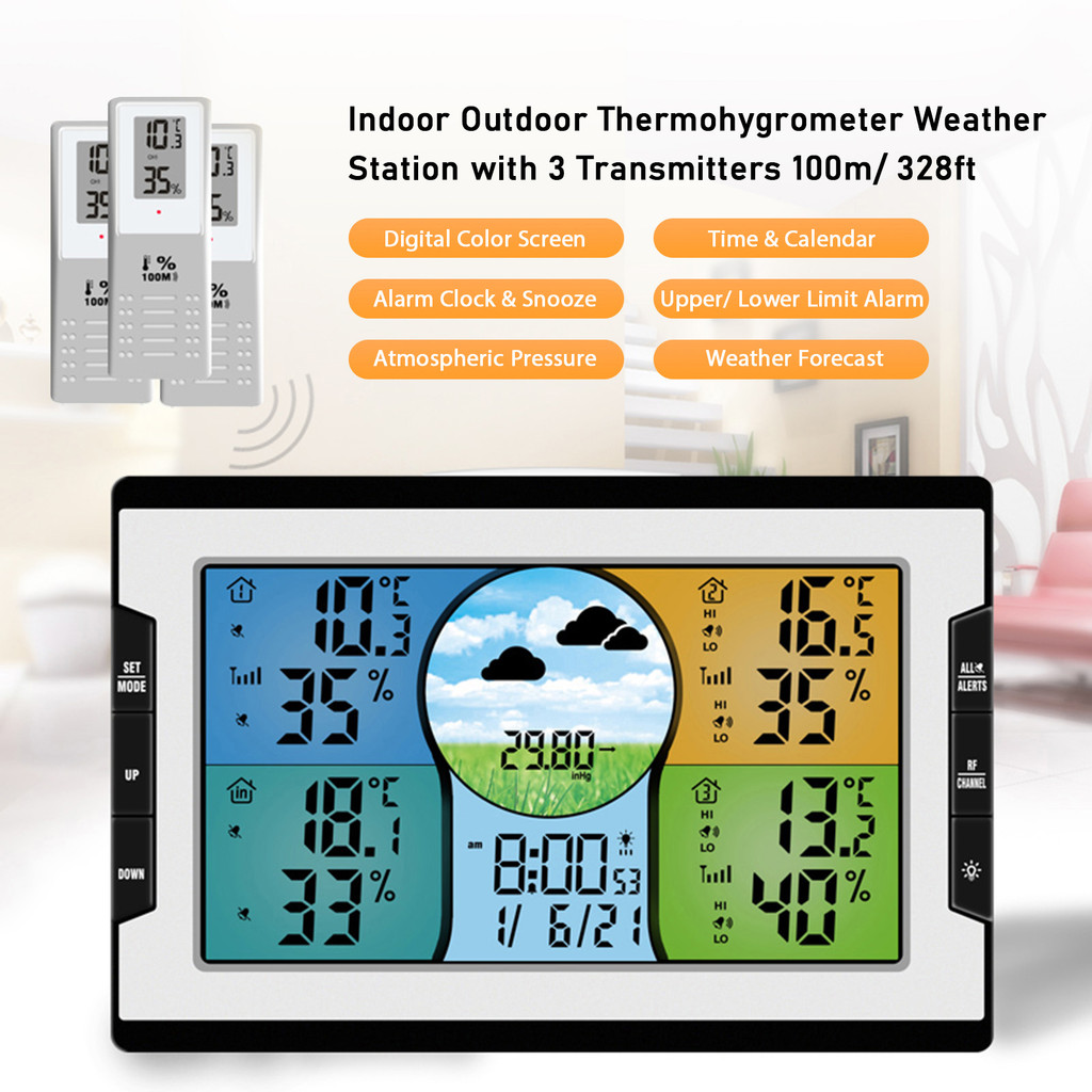Jual PROMO Digital Weather Station with 3 Remote Sensors 100m Indoor ...