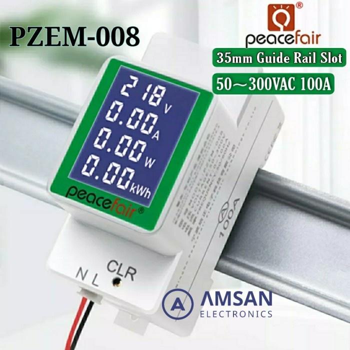 Jual Pzem-008 Din Rail Power Energy Meter 50-300Vac 100A Peacefair ...