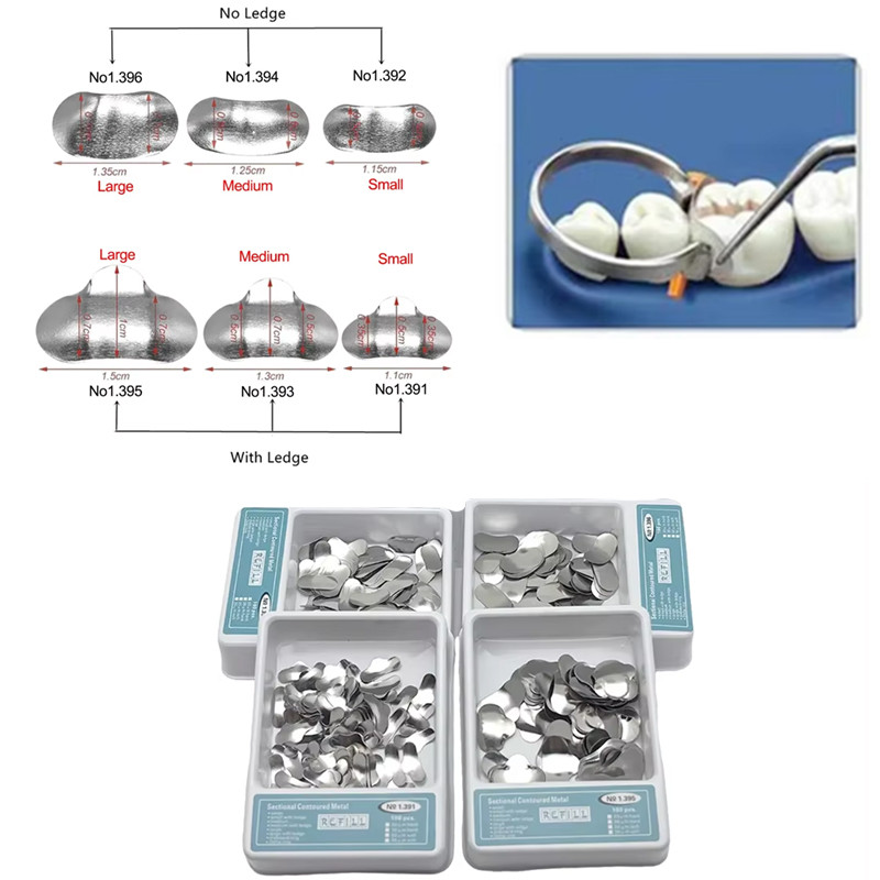 Jual 100Pcs Dental Matrix Band Kit Metal Rings & Contoured Matrices for ...