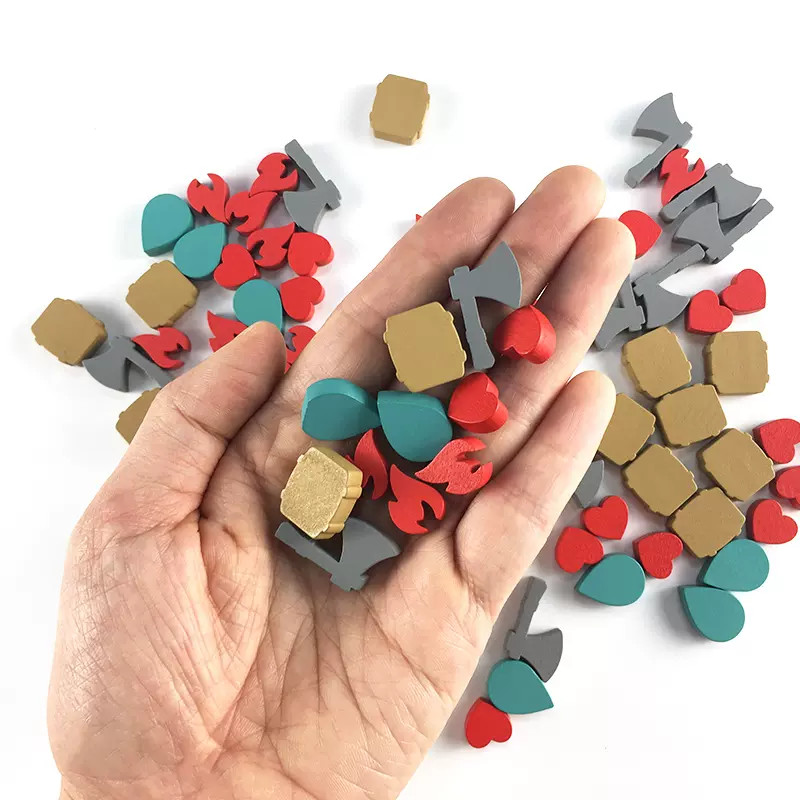 Jual 30PCS 10mm Wooden Token Heart/Diamond/ Fire / Water/Cross Star ...