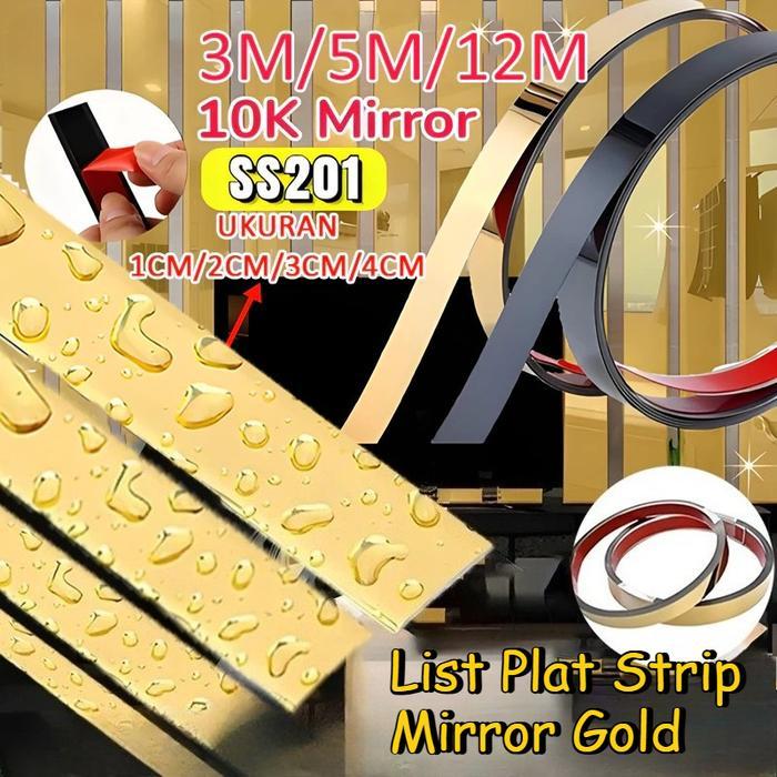 Jual 3M/5M/12M List Plat Strip Mirror Gold/10K Mirror Strip Stiker ...