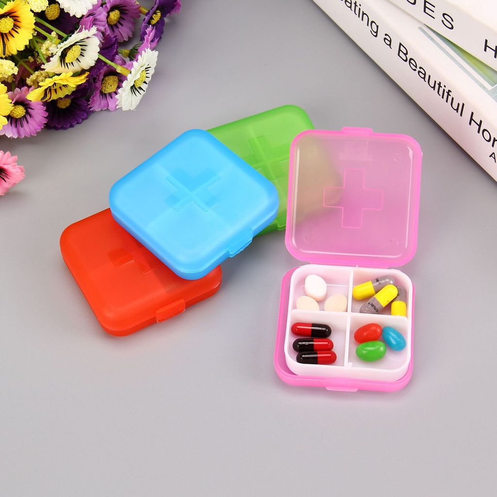 Jual Mini Organizer Case 4 Grids Pill Box Tablet Pill Case Travel Drug ...