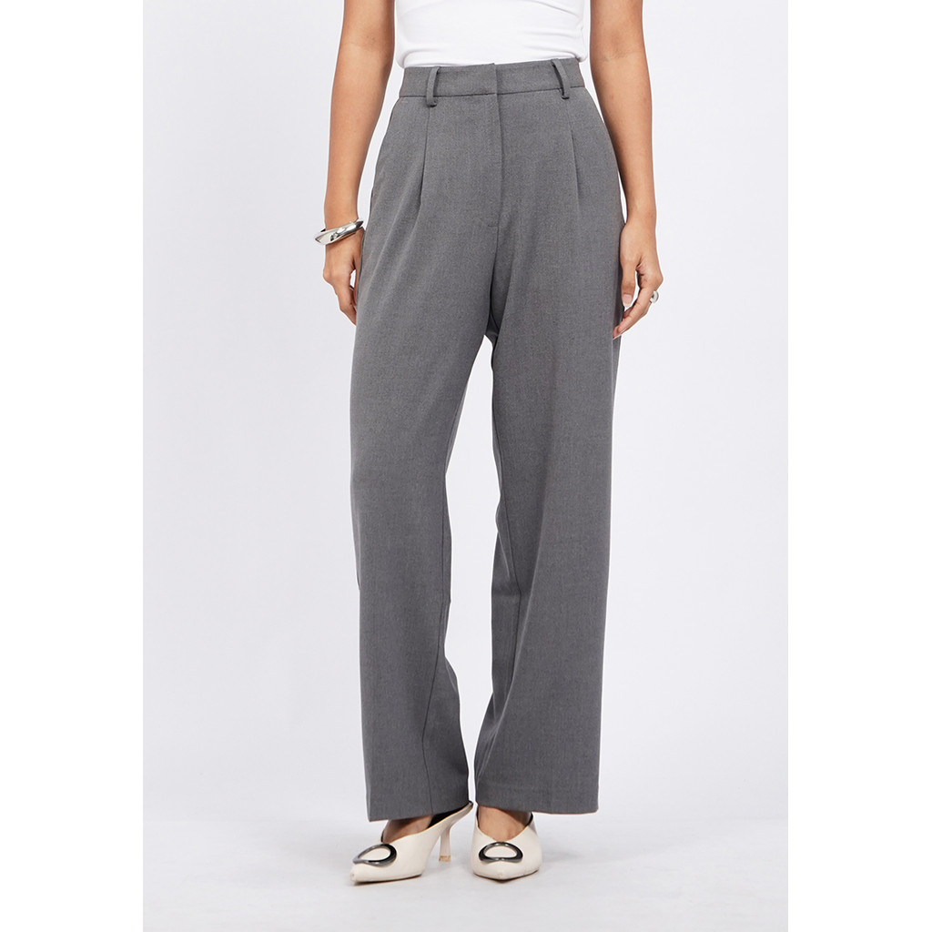 Jual Executive Loose Straight Pants with Front Pleats Dark Grey ...