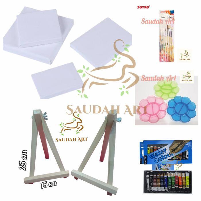 Jual Paket Lukis Lengkap (kanvas,kuas,palet,cat air 6ml,easel) | Shopee ...
